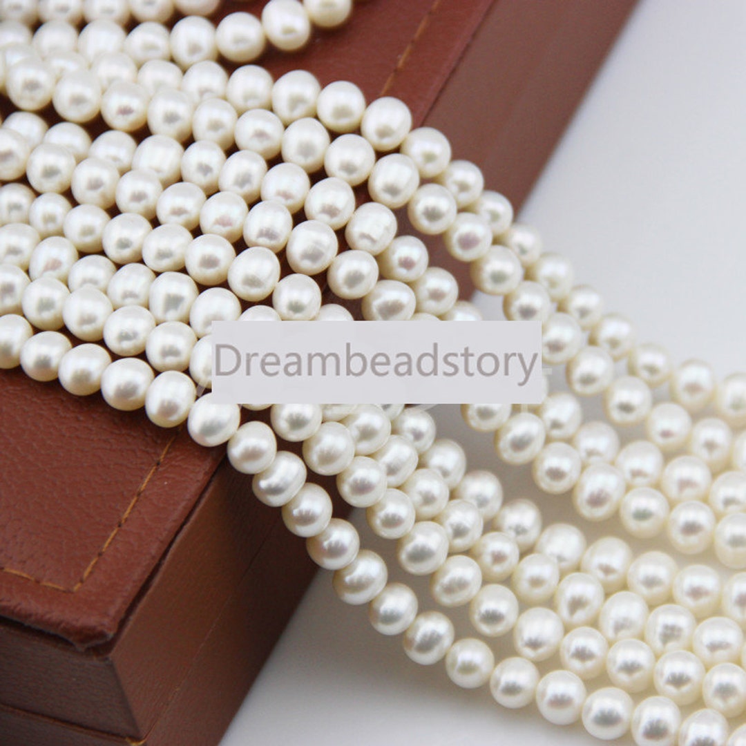 6-7mm Nearly Round White Pearl Beads, Egg Shape High Luster Loose ...