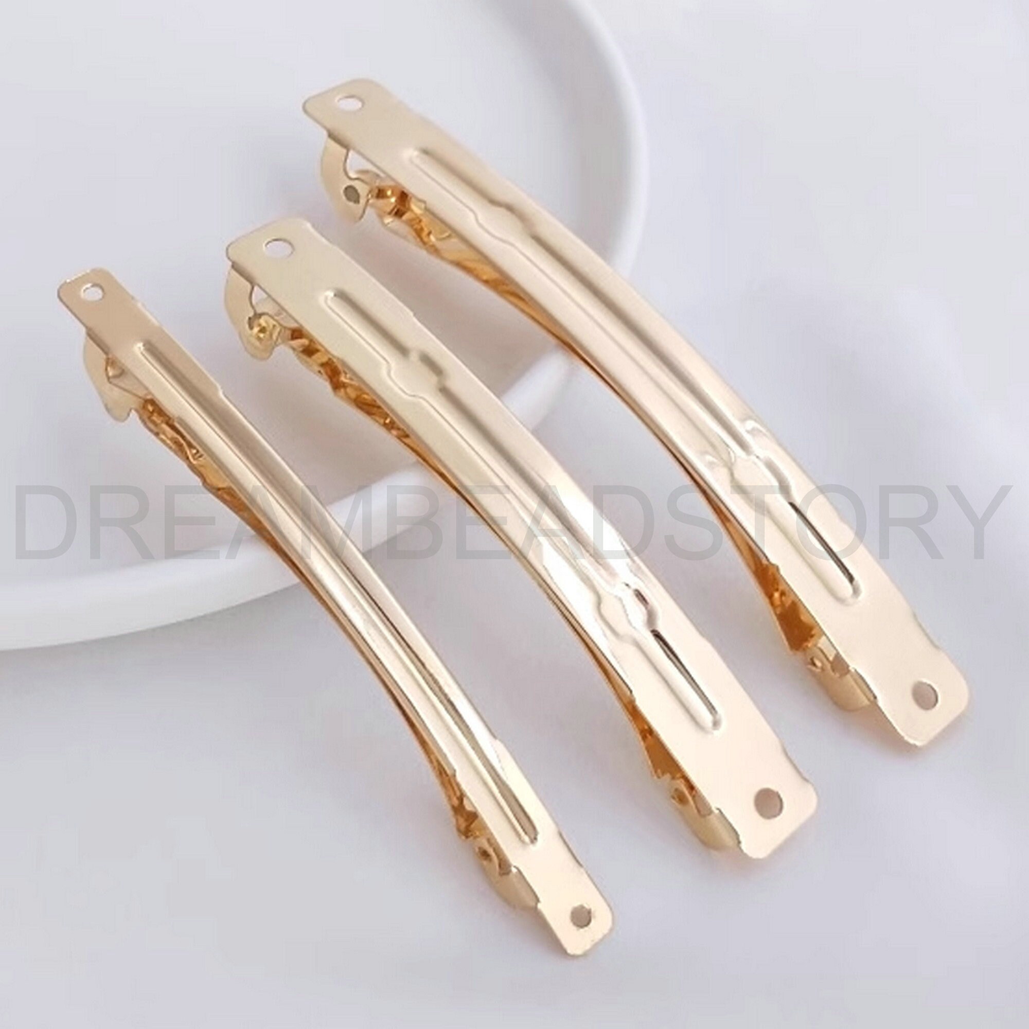 2-100 Pcs Blank Snap Hair Clip 14K Real Gold Plated Long Style ...