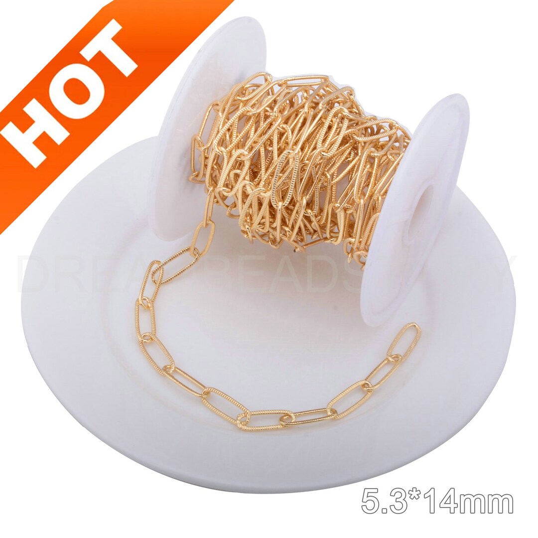 1-50 Meters Gold Link Chain Bulk Online Wholesale 14K Real Gold Plated ...