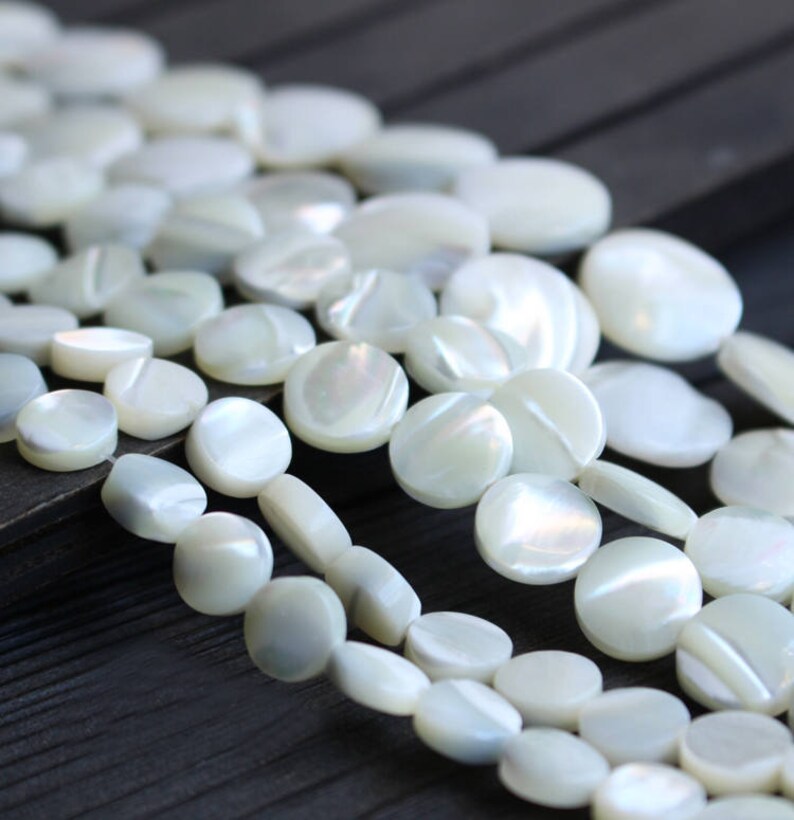Natural White Pearl Shell Coin Beads Mother of Pearl Flat | Etsy