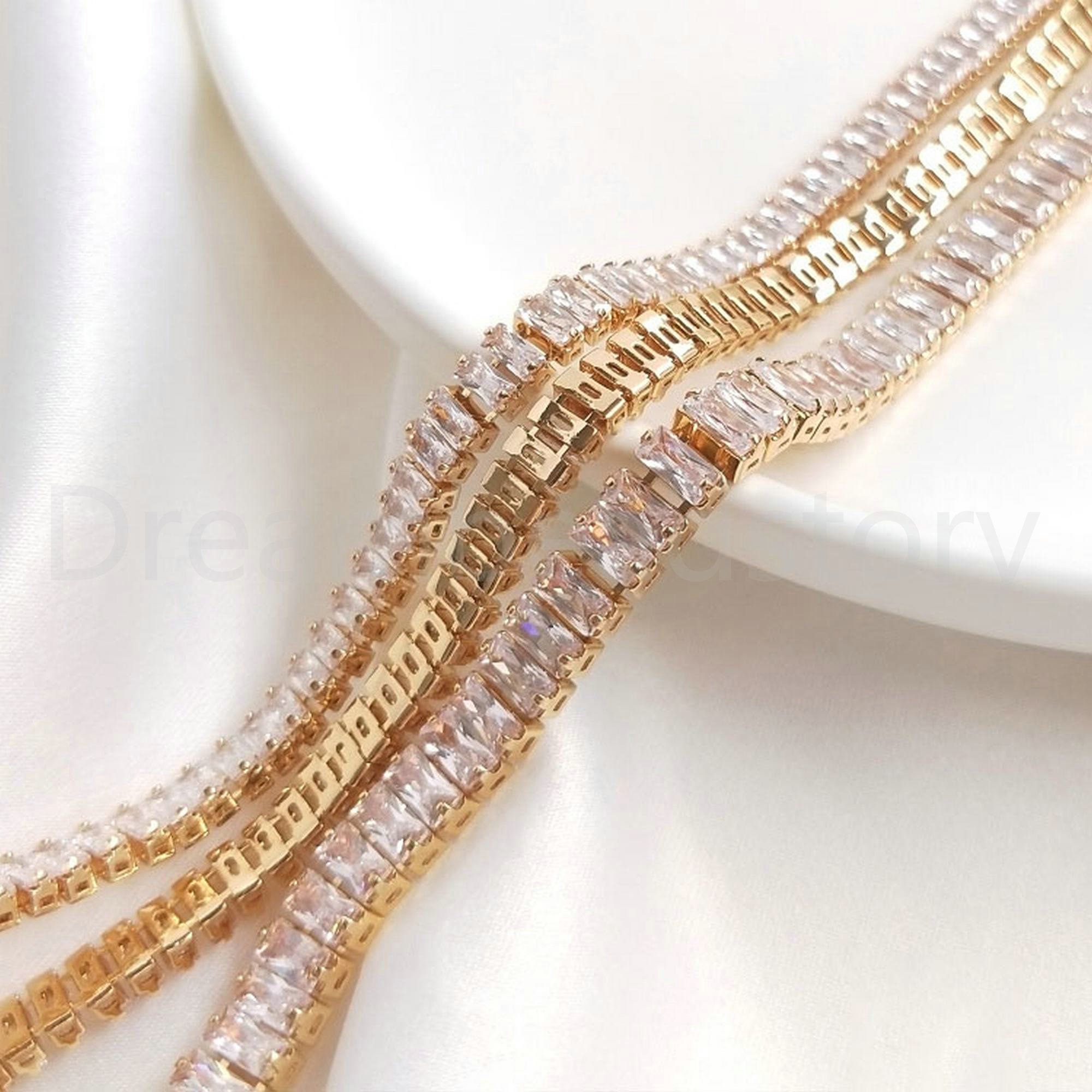 0.5-20 Yards Rhinestone Chain, 14K Real Gold Plated Clear Rhinestone ...