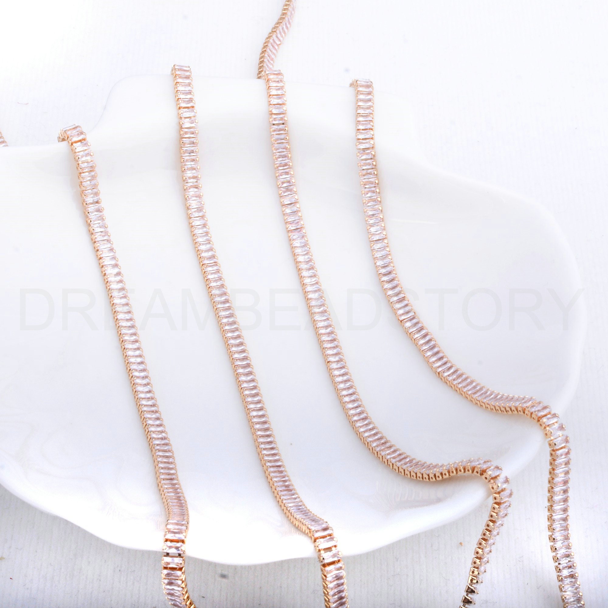0.5-20 Yards Rhinestone Chain, 14K Real Gold Plated Clear Rhinestone ...