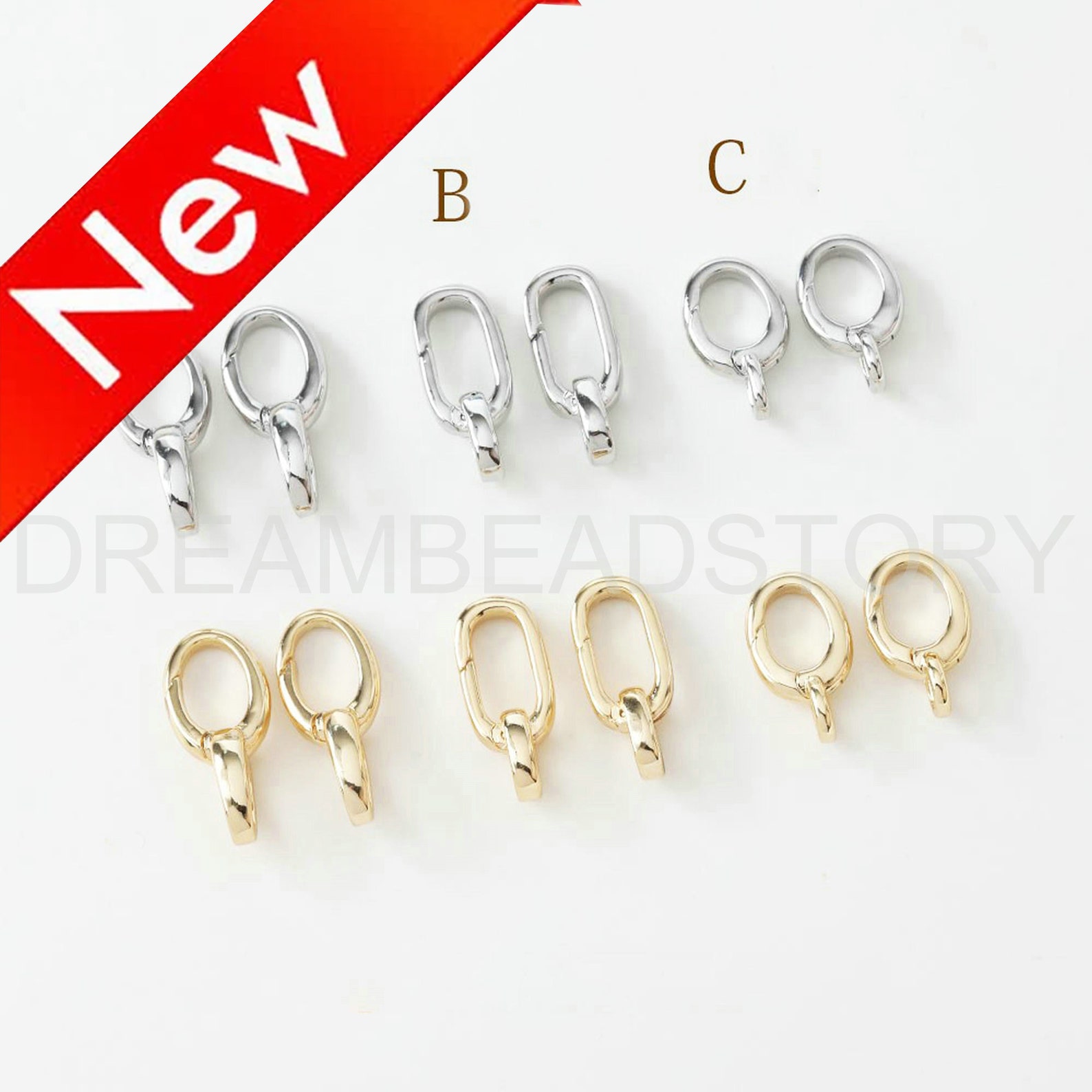 Push Gate Oval Clasp - Spring Gate Clasp - 14K Real Gold/ White Gold ...