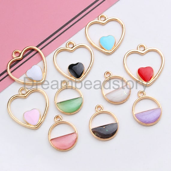20-1000 Pcs Enamel Alloy Heart/ Round Pendant Beads for | Etsy