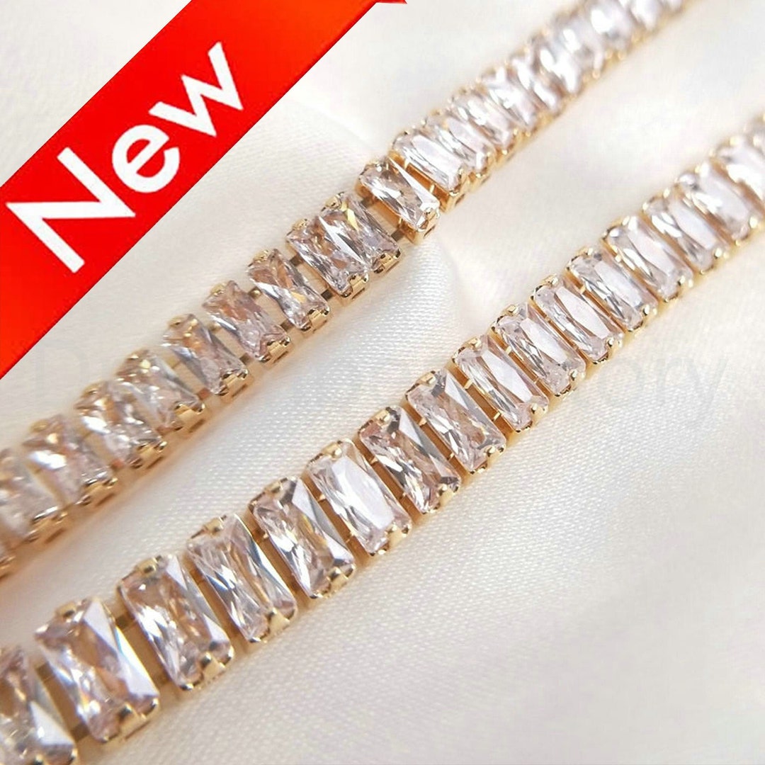 0.5-20 Yards Rhinestone Chain, 14K Real Gold Plated Clear Rhinestone ...