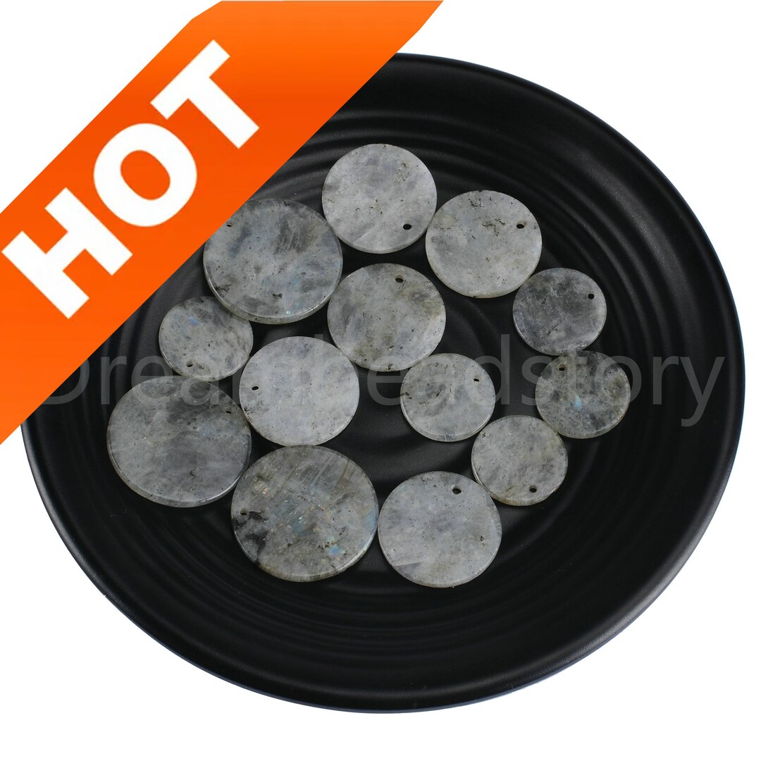 2-100 Pcs Natural Labradorite Gemstone Flat Round Disc Circle Pendant ...