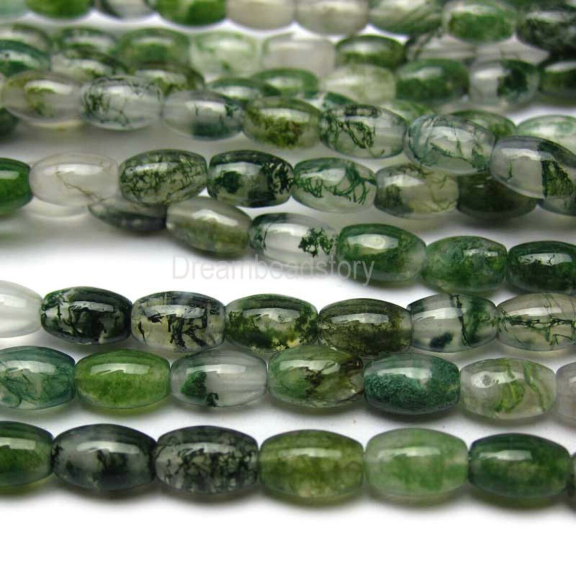 Moss Agate Beads, Natural Green Moss Agate Strands, 5*8mm Landscape ...