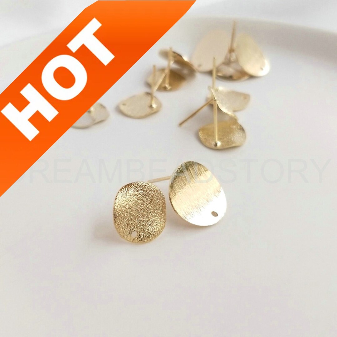 4-200 Pcs 14K Gold Plated Stud Post With Hole Matte/ Brushed Blank ...