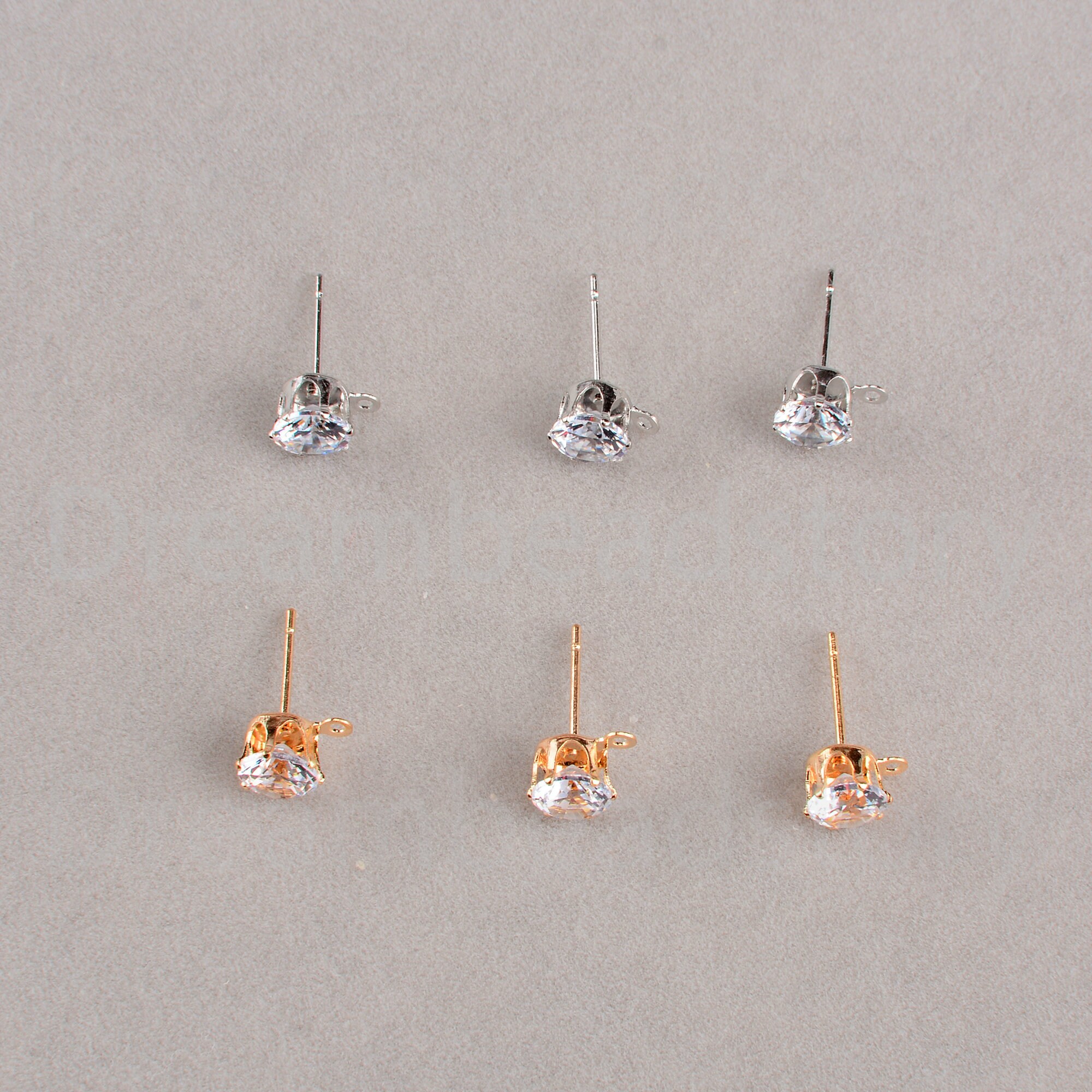 50-400 Pcs Round Snap-set Post Earring Setting/ 6-prong Clear ...