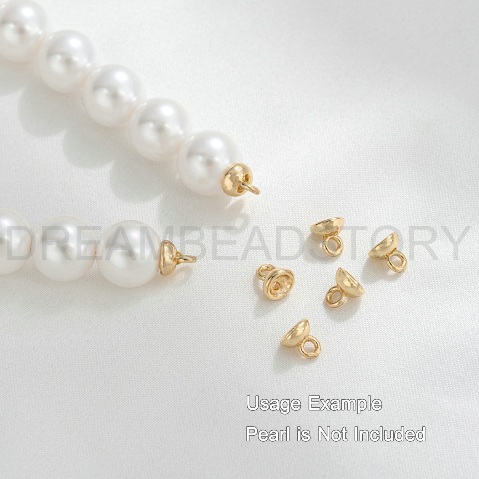 Small Bead End Cap With Loop for Necklace Making, 14K Real Gold/ White ...