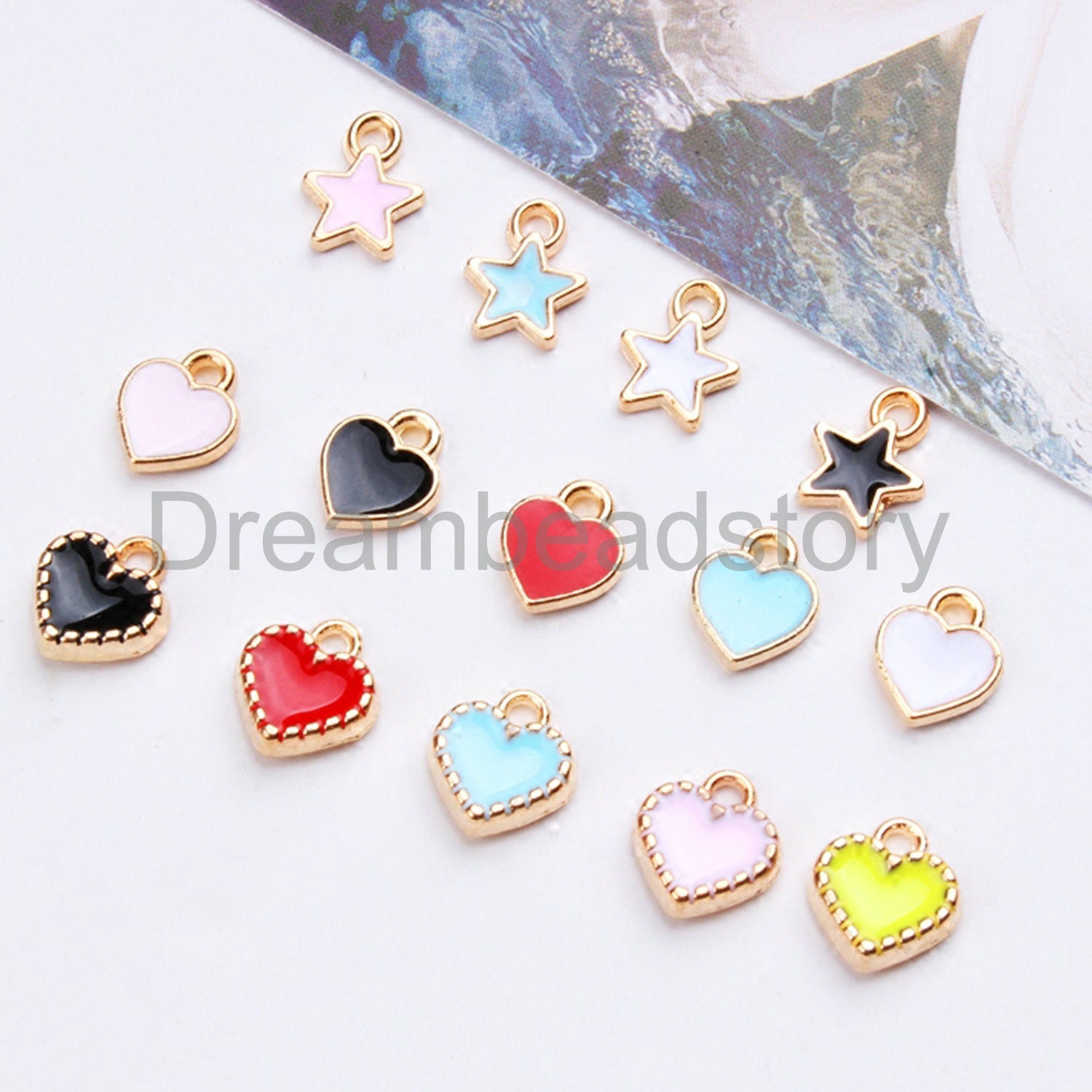 20-1000 Pcs Heart/ Star Charm Pendant Beads for Necklace | Etsy