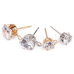 50-400 Pcs Round Snap-set Post Earring Setting/ 6-prong Clear ...
