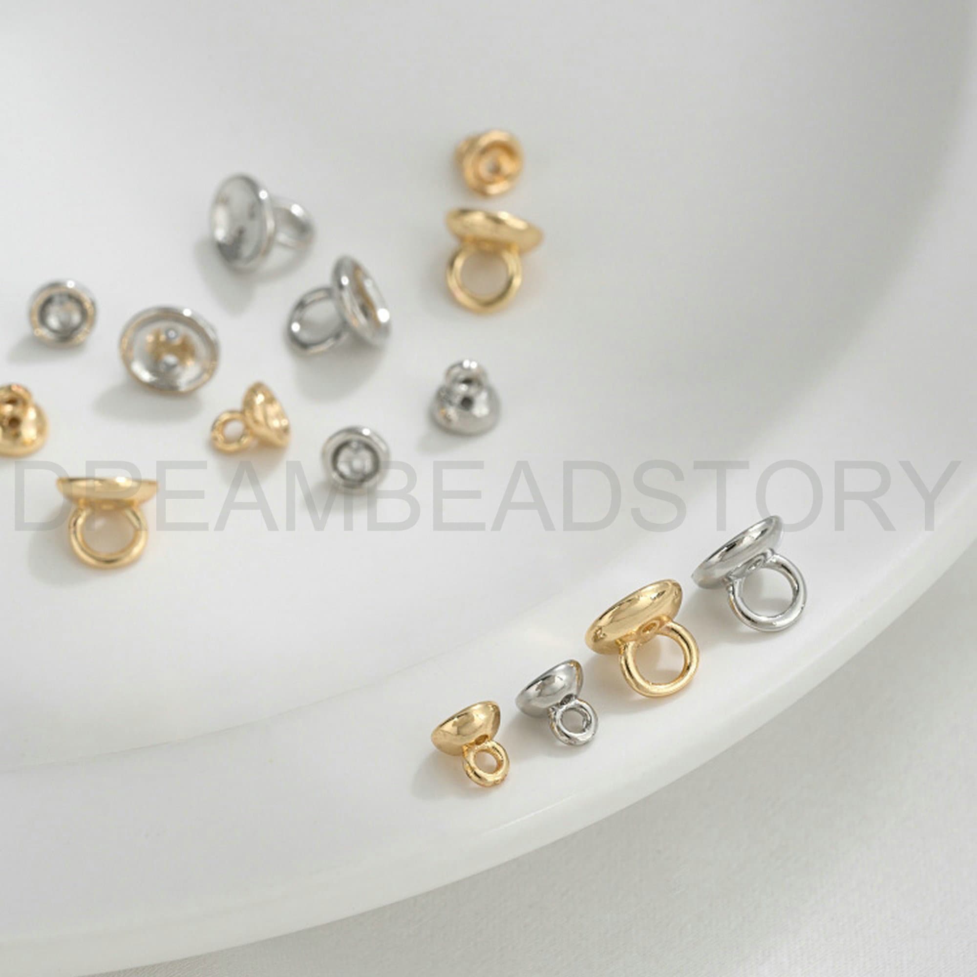 Small Bead End Cap With Loop for Necklace Making, 14K Real Gold/ White ...