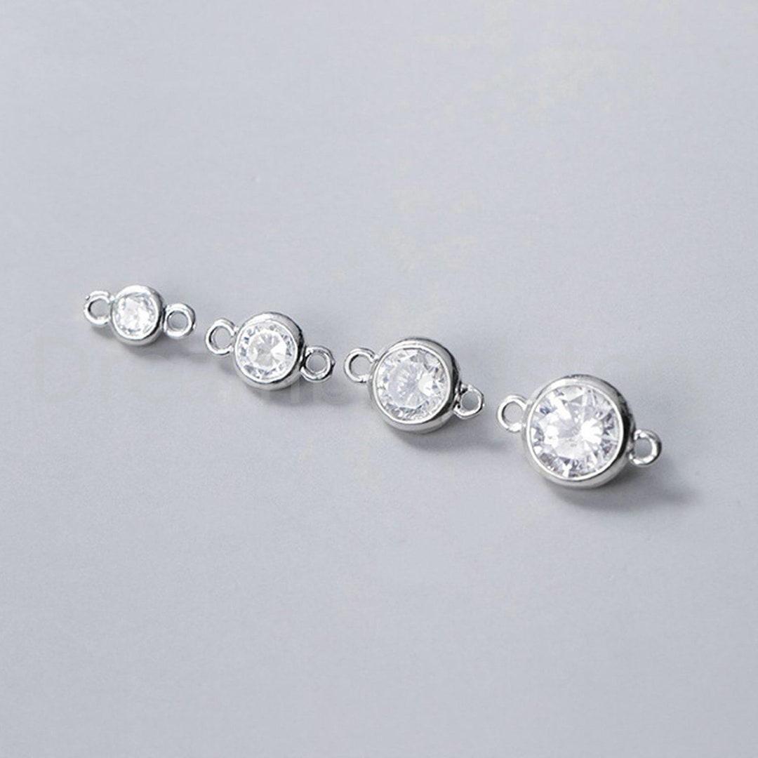 2-100 Pcs 925 Sterling Silver Connector Charms Cubic Zircon Small Size ...