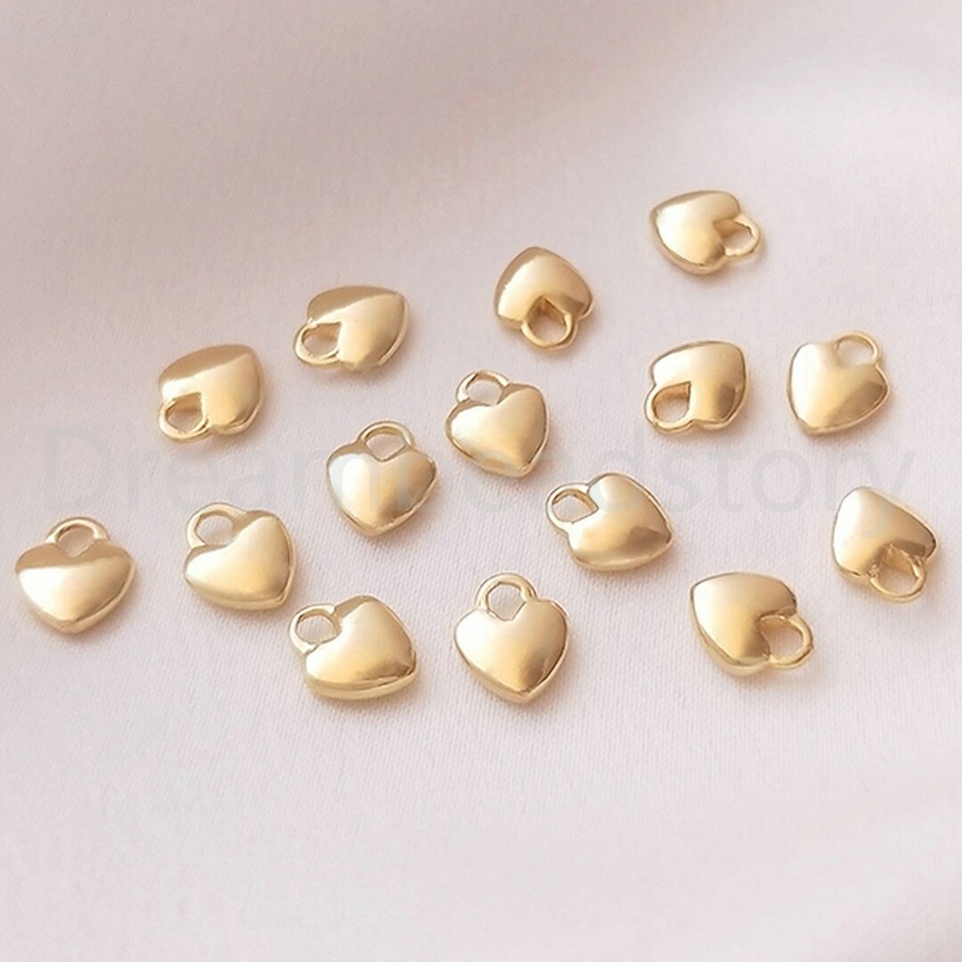 10-1000 Pcs Mini Heart Charms for Earring Making 14K Gold Plated Love ...