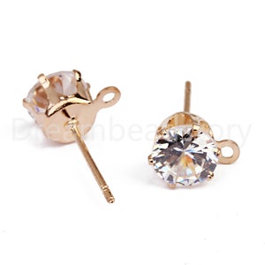 50-400 Pcs Round Snap-set Post Earring Setting/ 6-prong Clear ...