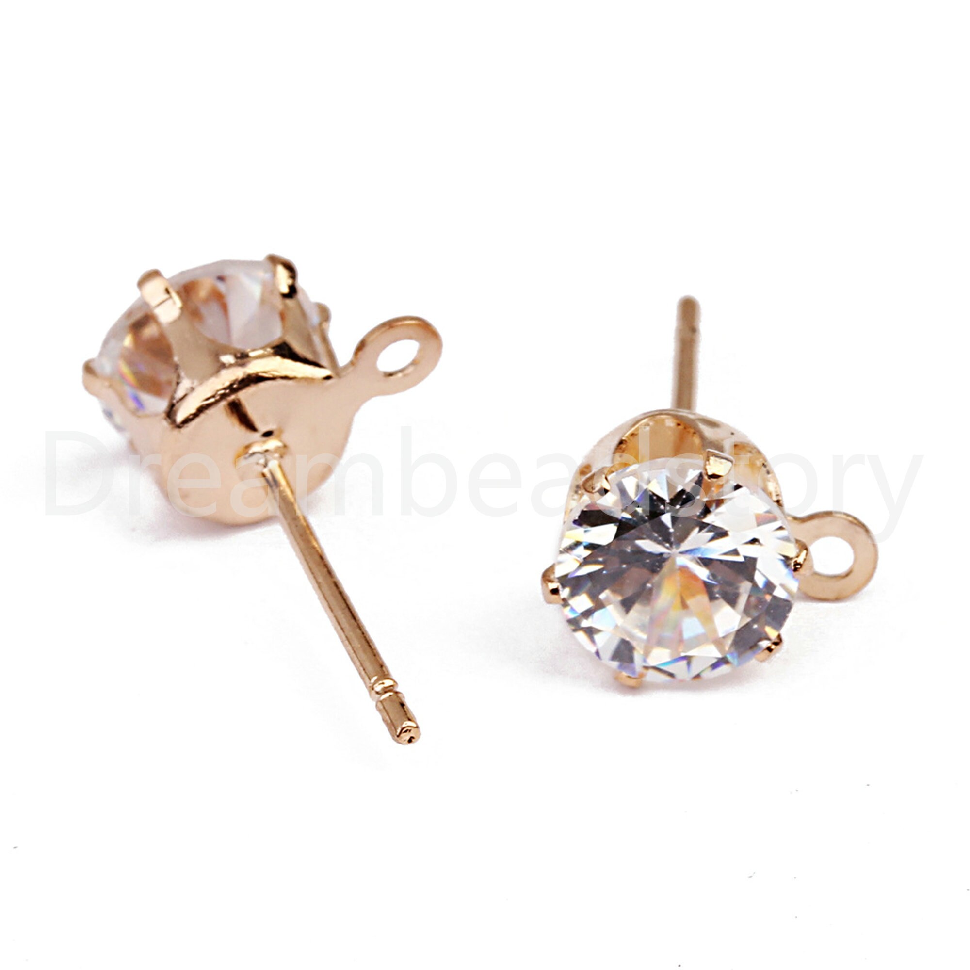 50-400 Pcs Round Snap-set Post Earring Setting/ 6-prong Clear ...