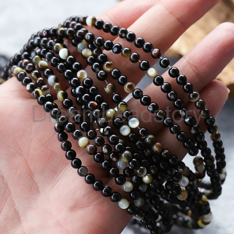 Natural Black Mother of Pearl Shell Cat Eye Seashell 3mm 4mm | Etsy