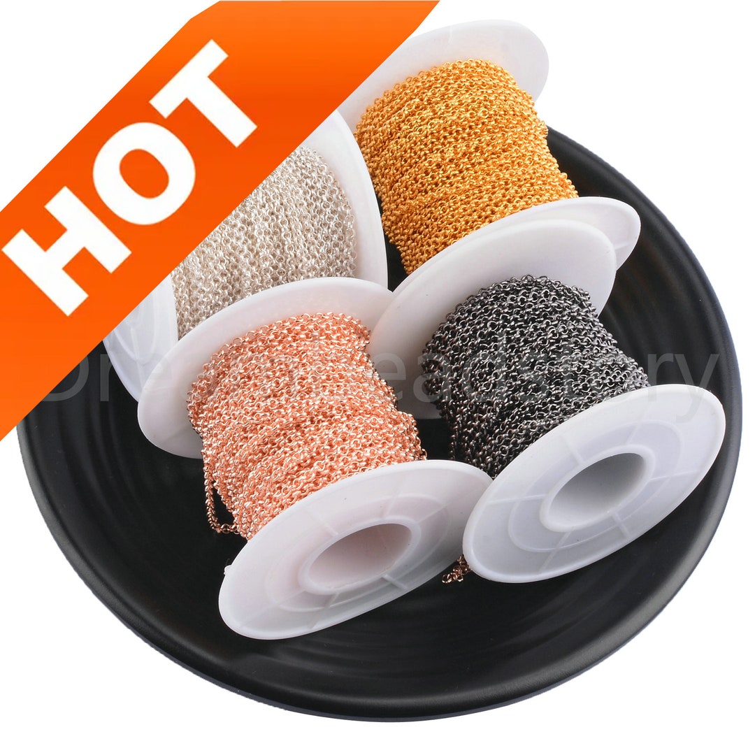 1-10 Spools Round Link Chains/ Gold/ Black/ Silver/ Rose Gold Color ...