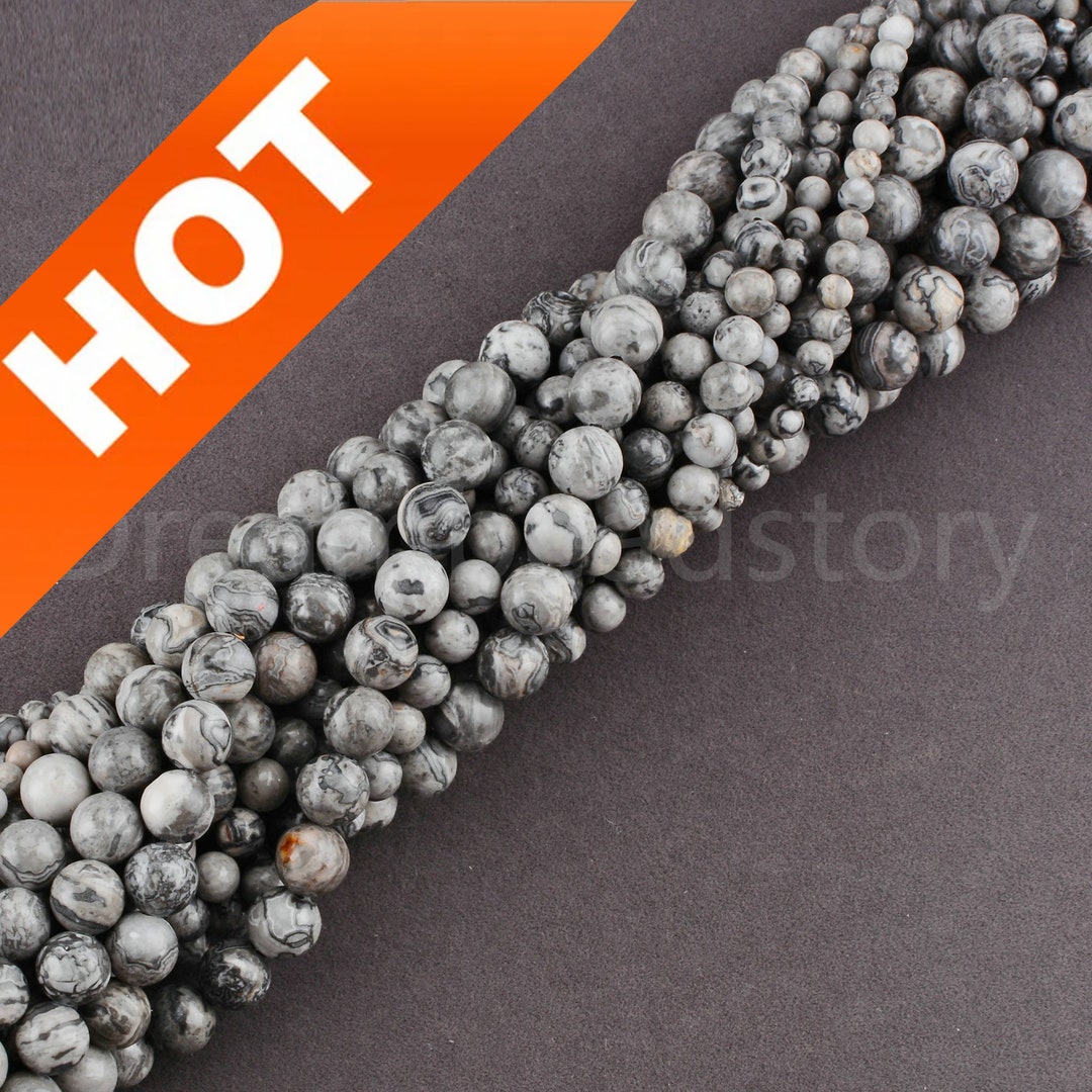 Natural Map Picasso Jasper Beads Gray Healing Semi Precious Stone Yoga ...