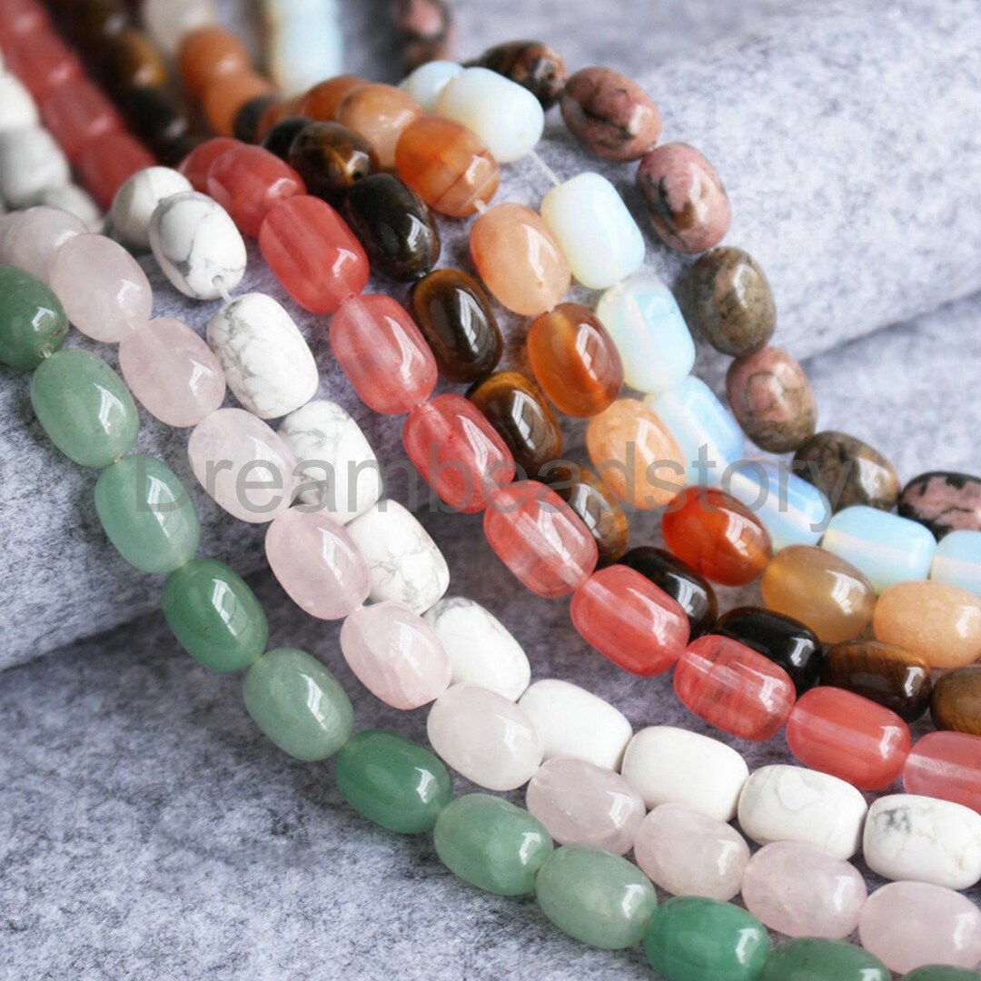 Gemstone Barrel Beads Natural Rose Quartz/ Aventurine/ Tiger Eye ...