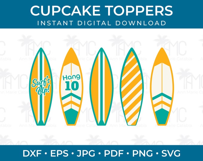 Surf Cupcake Toppers Set of 6 | Beach Birthday Party Decor, Wave ...