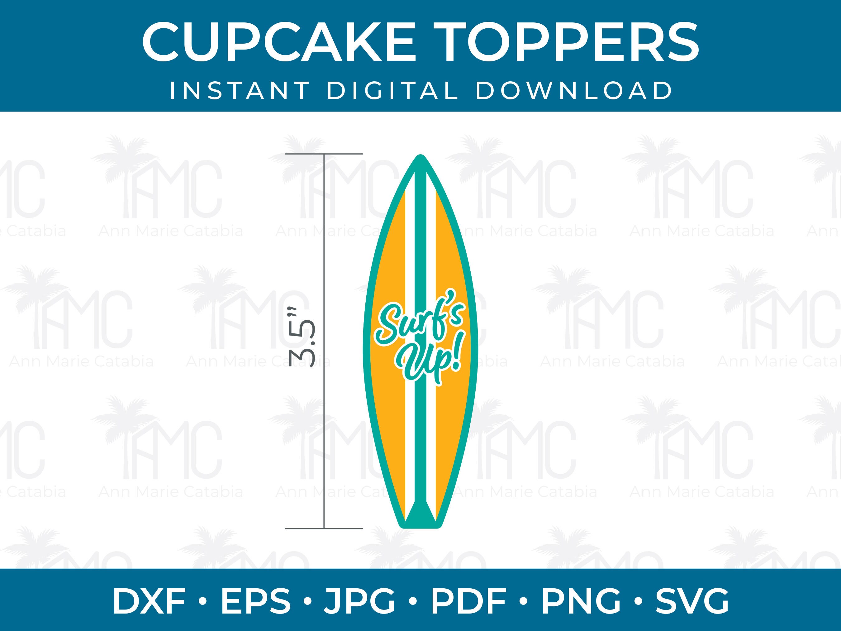 Surfing Theme Cupcake Toppers for Kids Birthday Party, Surfboard SVG ...