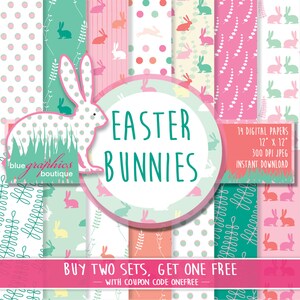 EASTER BUNNIES Digital Paper, Buy 2 Get 1 Free, Free Commercial Use for ...