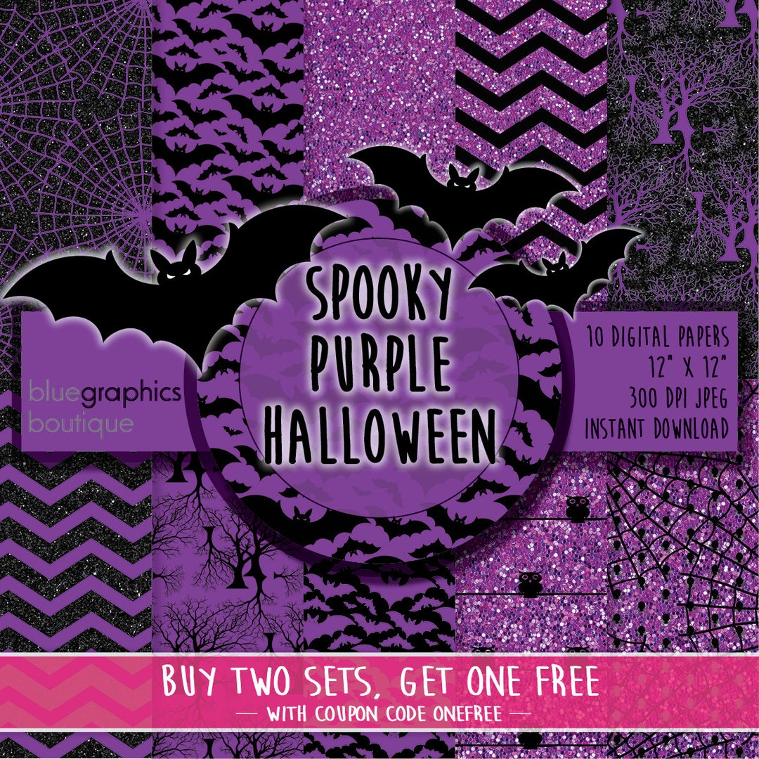 SPOOKY PURPLE HALLOWEEN Digital Paper, Buy 2 Get 1 Free, Free ...