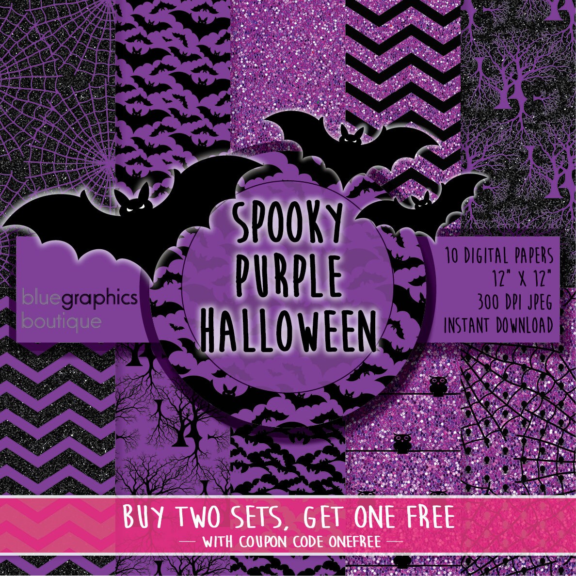 SPOOKY PURPLE HALLOWEEN Digital Paper Buy 2 Get 1 Free Free - Etsy