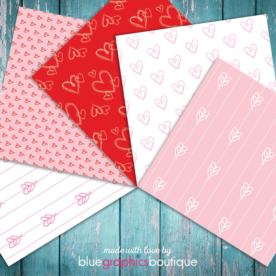 PINK & RED HEARTS Digital Paper Buy 2 Get 1 Free Free - Etsy