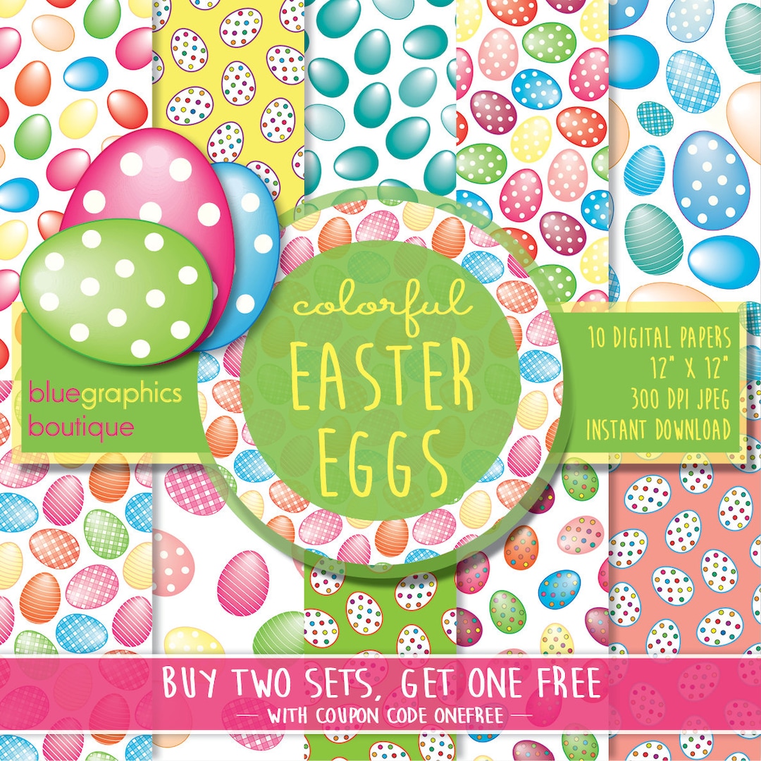 Colorful EASTER EGGS Digital Paper, Buy 2 Get 1 Free, Free Commercial ...