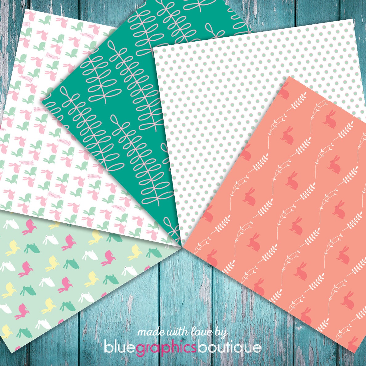 EASTER BUNNIES Digital Paper, Buy 2 Get 1 Free, Free Commercial Use for ...