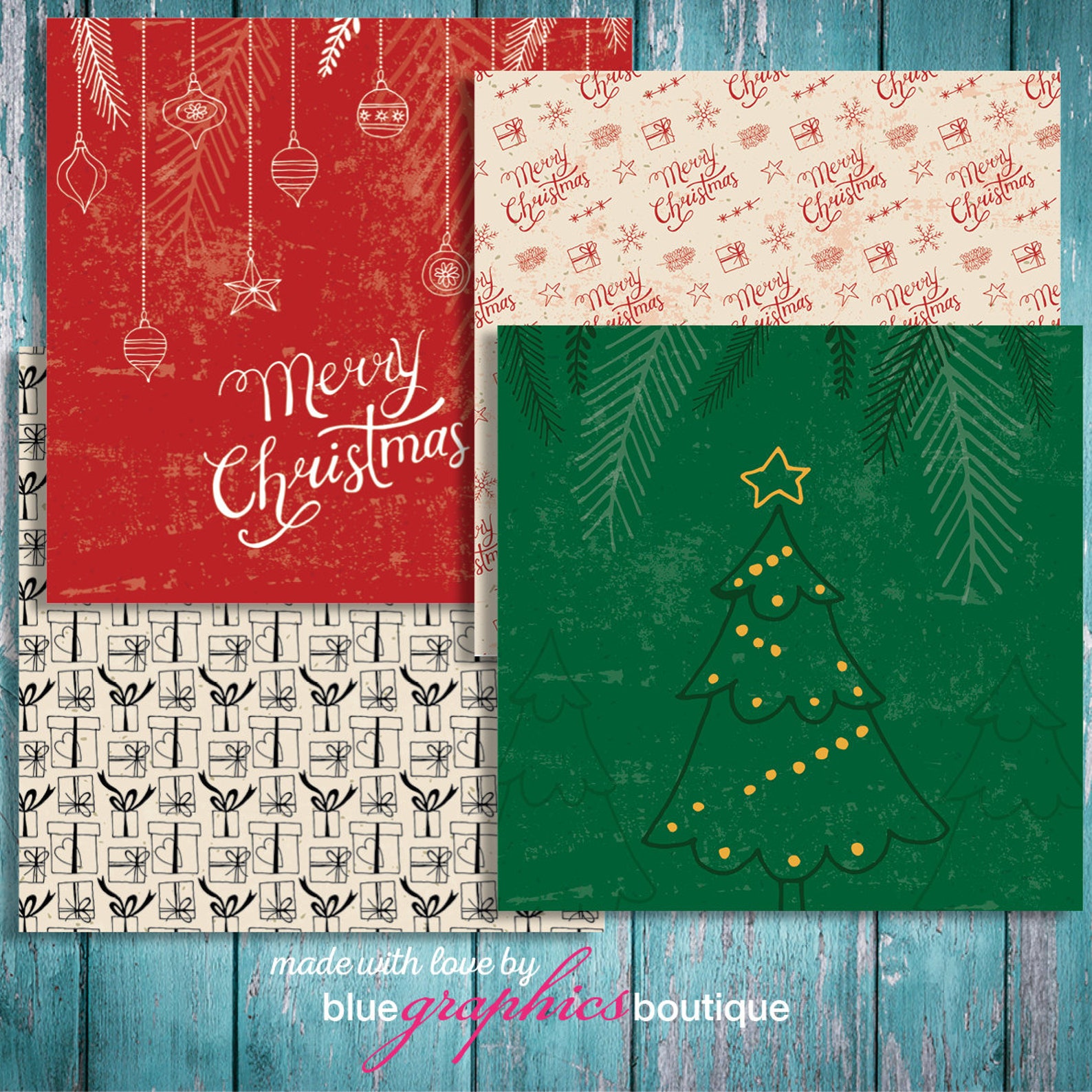 MERRY CHRISTMAS Digital Paper, Buy 2 Get 1 Free, Free Commercial Use ...