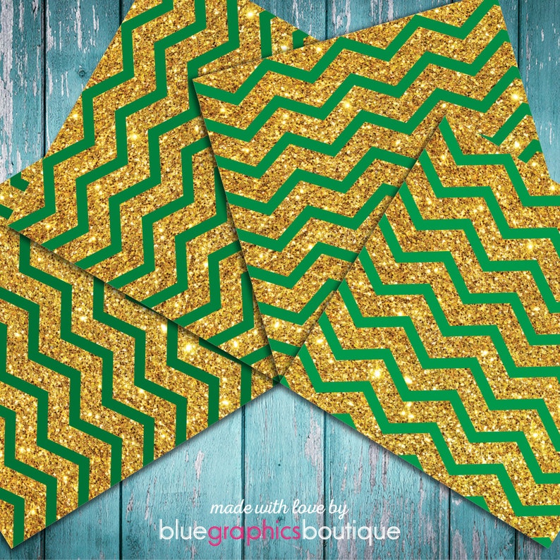 GOLD & GREEN CHEVRON Digital Paper, Buy 2 Get 1 Free, Free Commercial ...