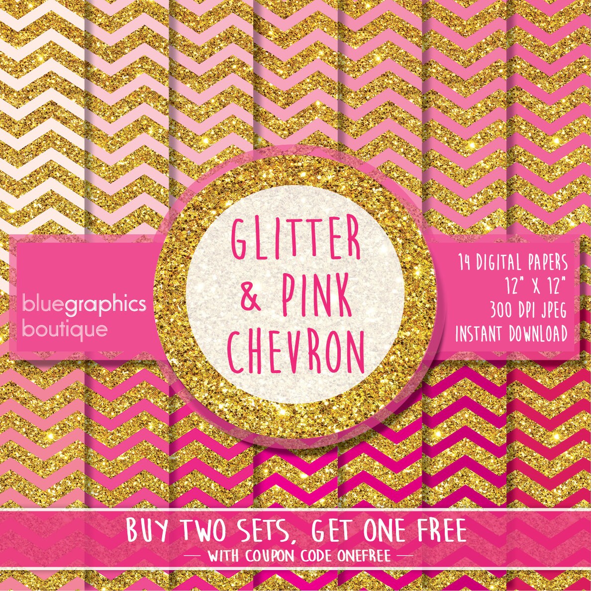 GLITTER and PINK CHEVRON Digital Paper, Buy 2 Get 1 Free, Free ...