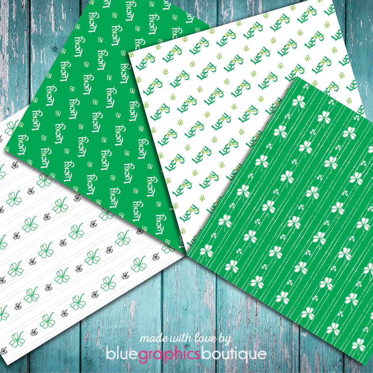 SHAMROCKS & GLITTER Saint Patrick Digital Paper, Buy 2 Get 1 Free, Free ...