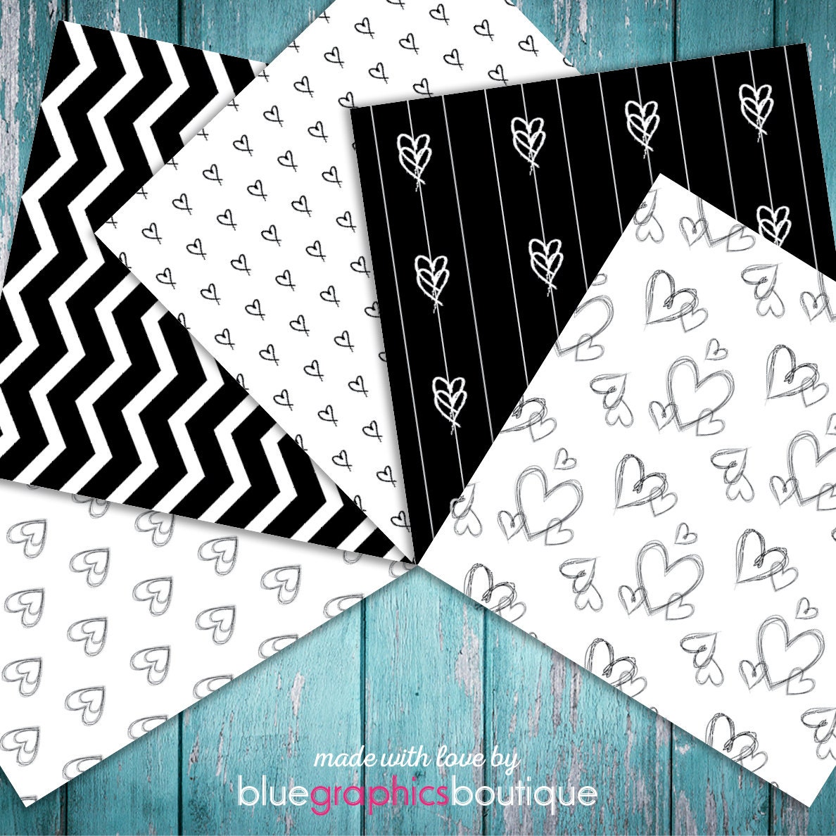 BLACK & WHITE HEARTS Digital Paper, Buy 2 Get 1 Free, Free Commercial ...