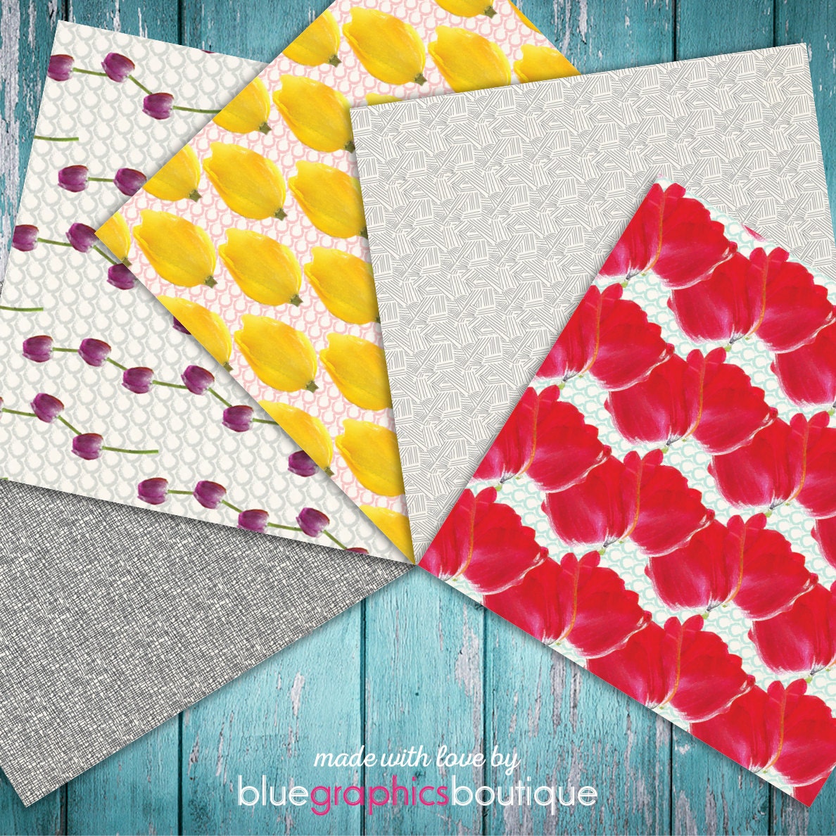 FLORAL Digital Paper Tulip Buy 2 Get 1 Free Free Commercial - Etsy