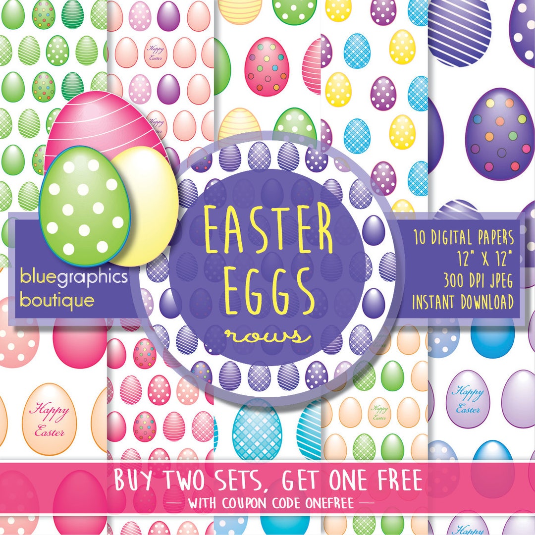 EASTER EGGS Rows Digital Paper, Buy 2 Get 1 Free, Free Commercial Use ...