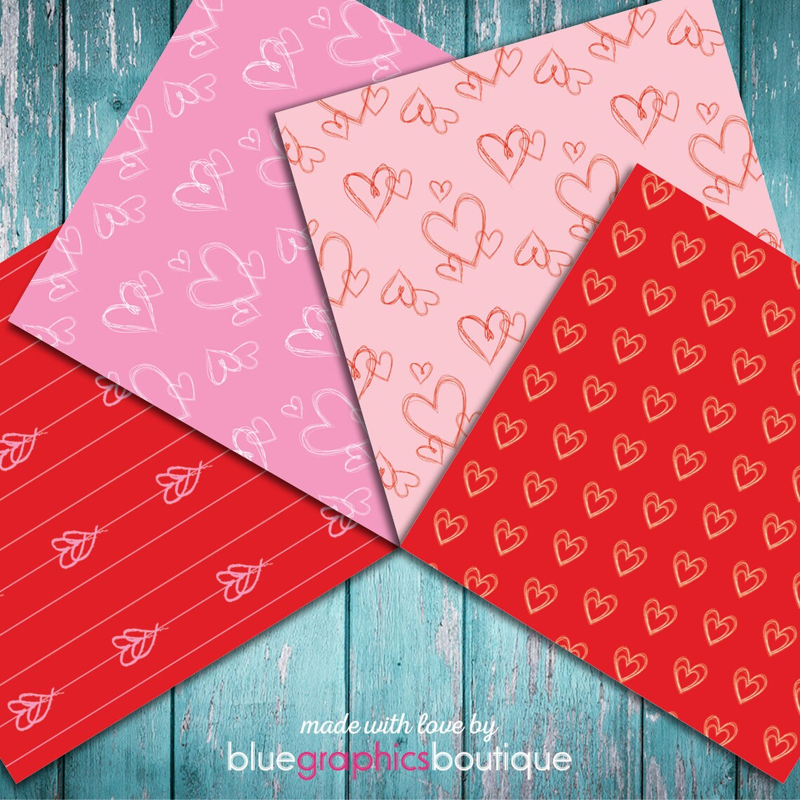PINK & RED HEARTS Digital Paper Buy 2 Get 1 Free Free - Etsy
