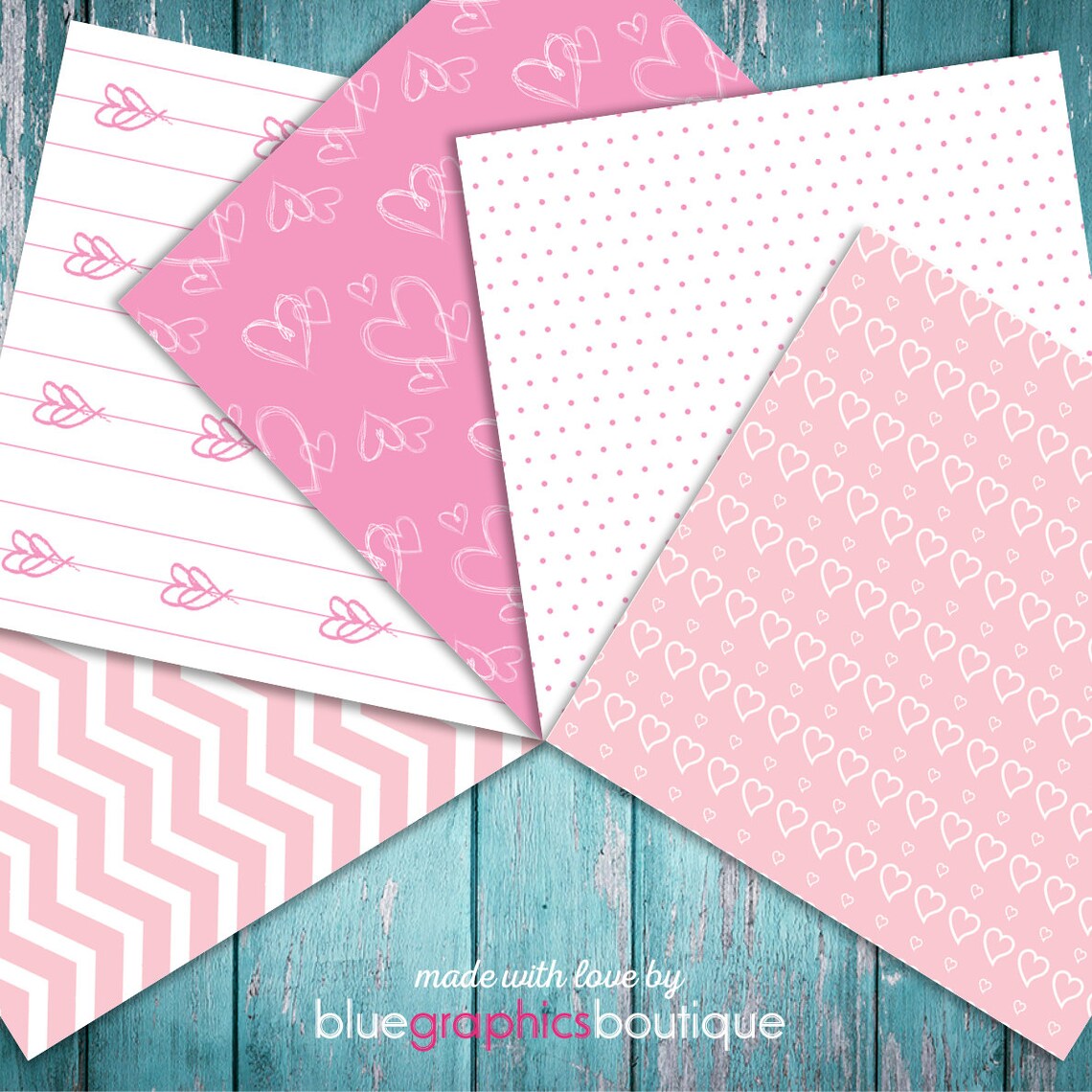 PINK HEARTS Digital Paper Buy 2 Get 1 Free Free Commercial - Etsy