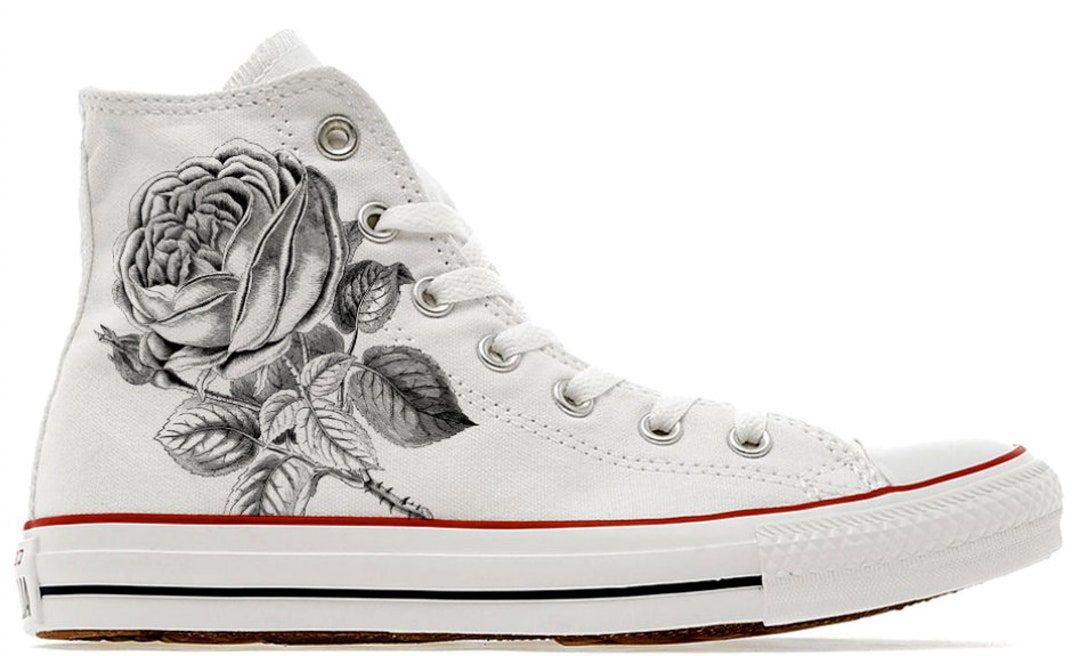 Vintage Flower Rose Illustration Custom Printed Converse Sneakers Shoes ...