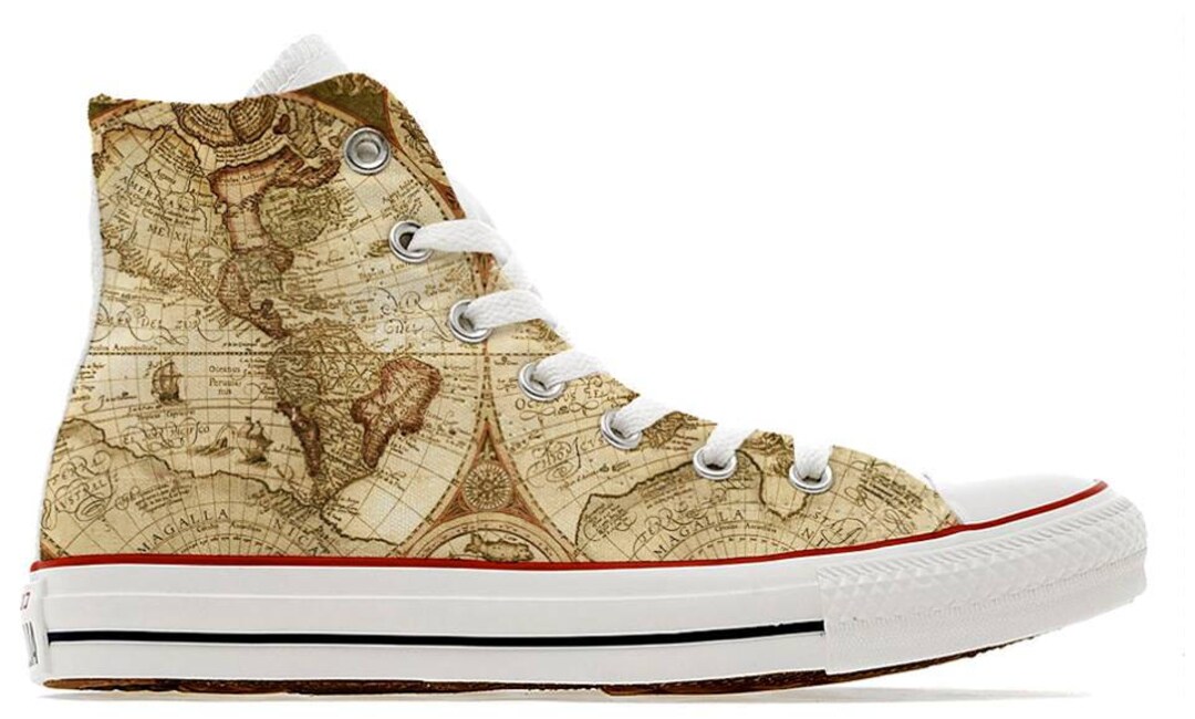 World Atlas Explorer Traveller Vintage Map Illustrated Custom Converse ...