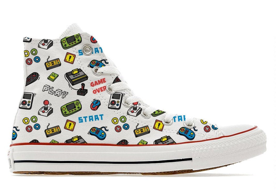 Classic Console Gamer Vintage Retro Illustrated Custom Converse High ...