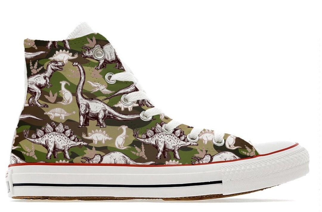 Custom Printed Genuine 2022 Converse Dinosaur Camoflage High Top T-rex ...