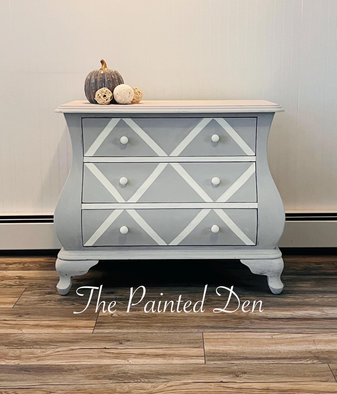SOLD: Refinished Gray and Cream Bombay Side Table / Night Stand ...