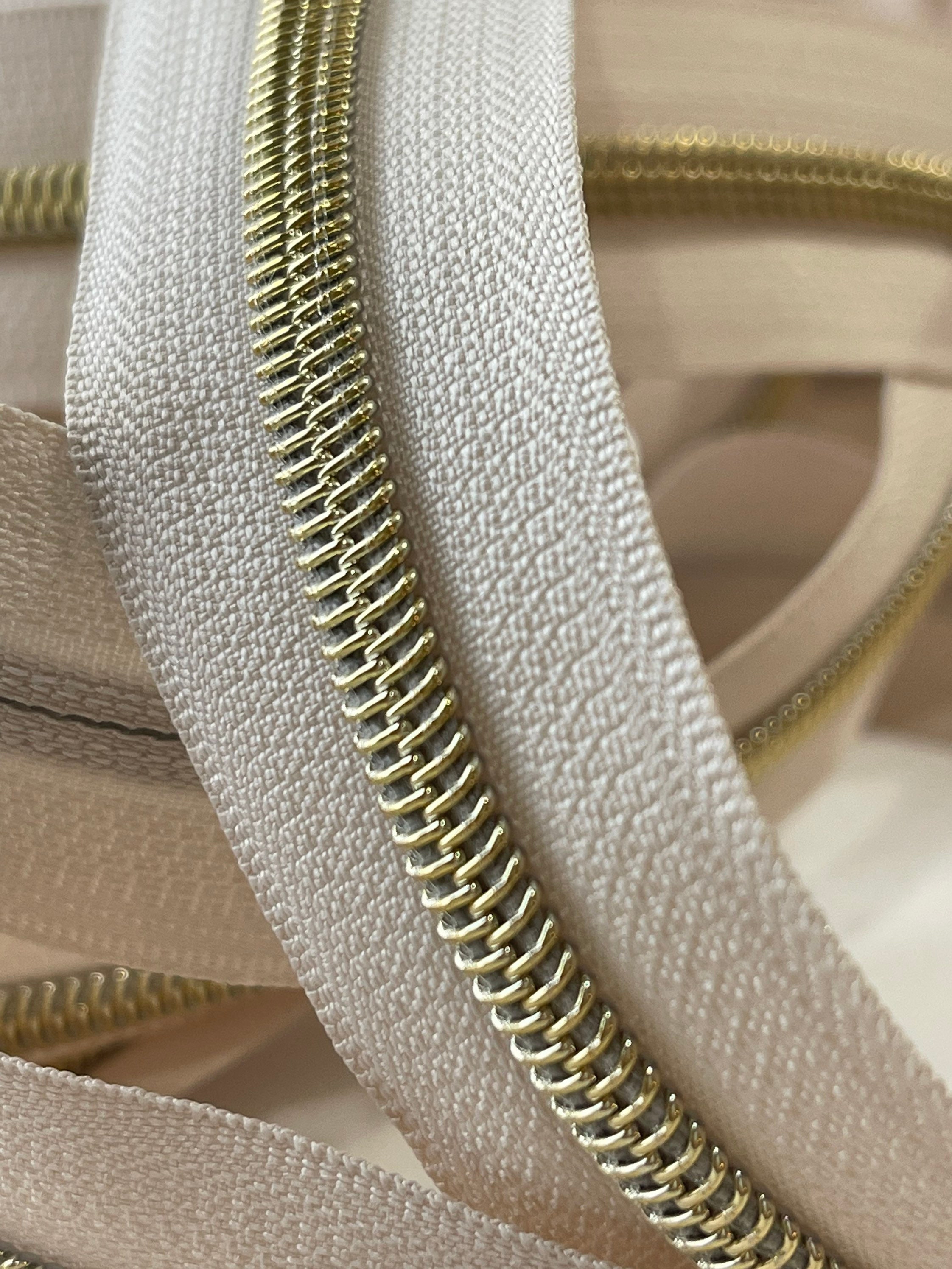 Bone Zipper Tape With Gold Nylon Coils | Size #5 | Zipper by the Yard ...