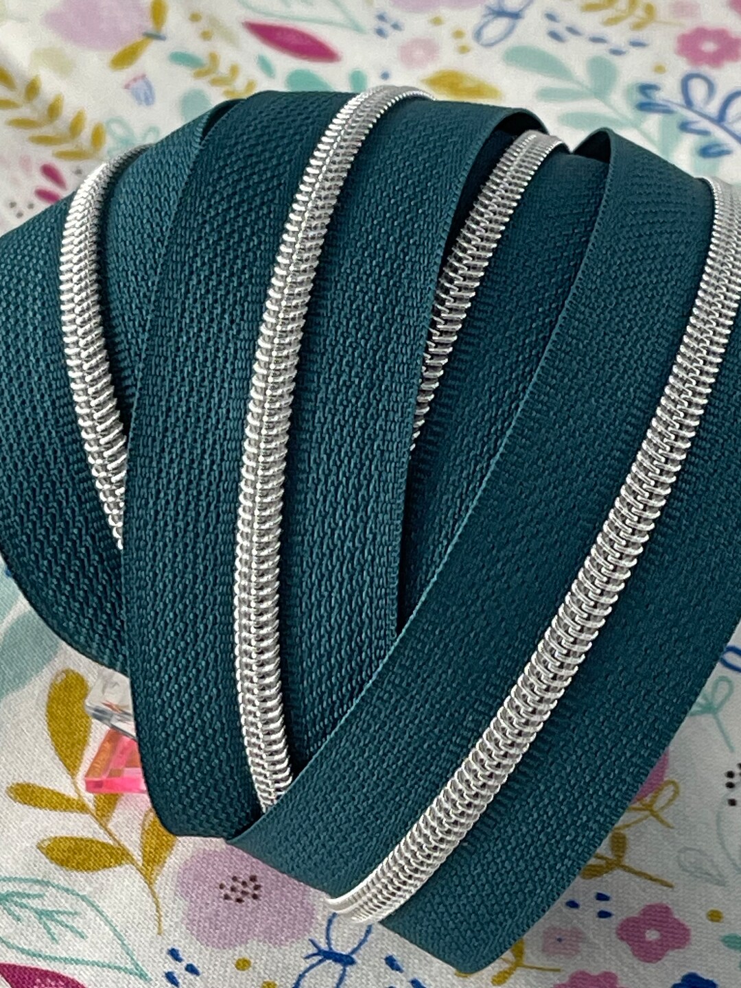 Size #3 | Dark Tropical Teal Zipper Tape With Silver Nylon Coils ...