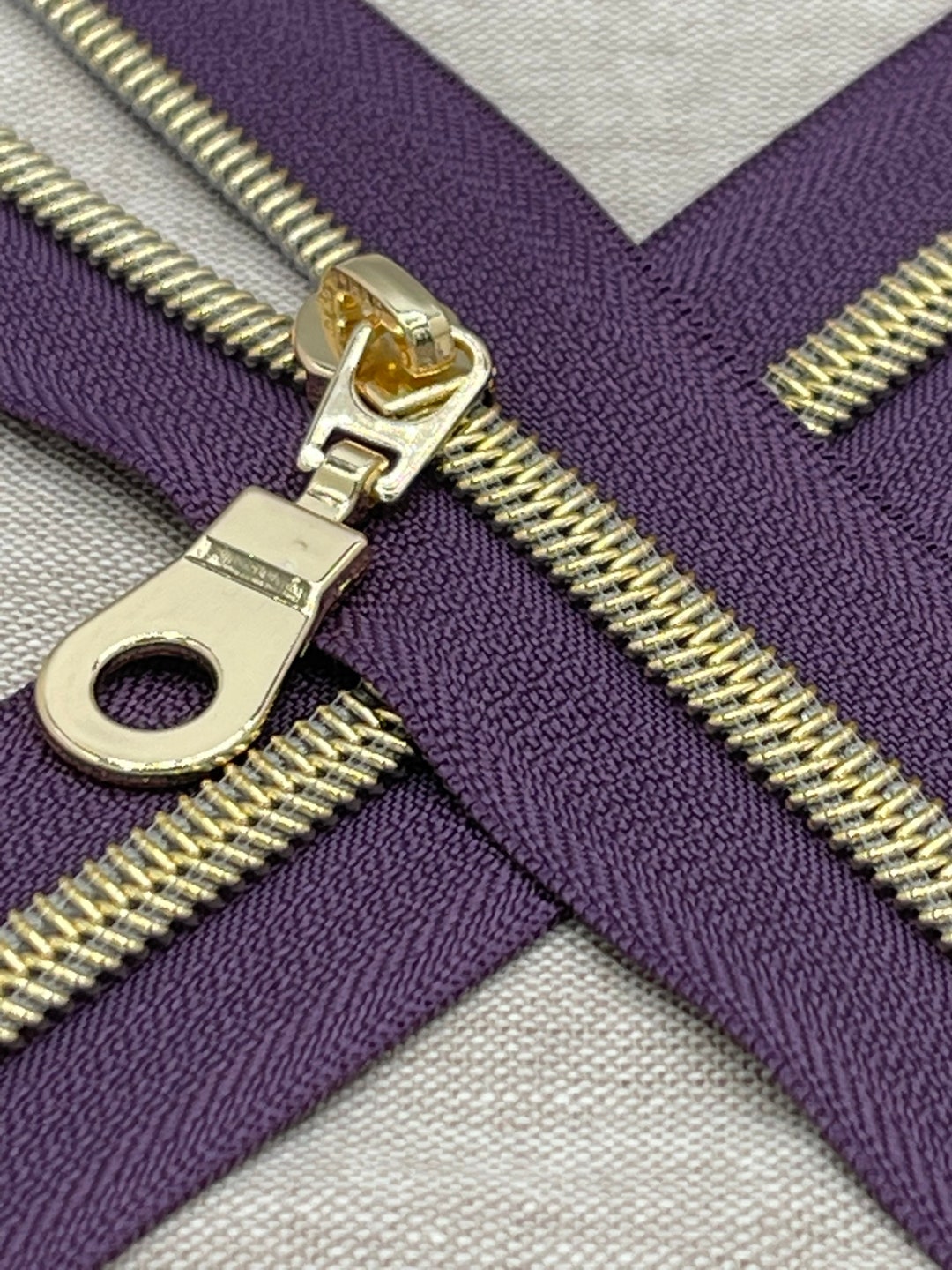 Plum (purple) Zipper Tape With Gold Nylon Coils | Size #5 | Zipper by ...